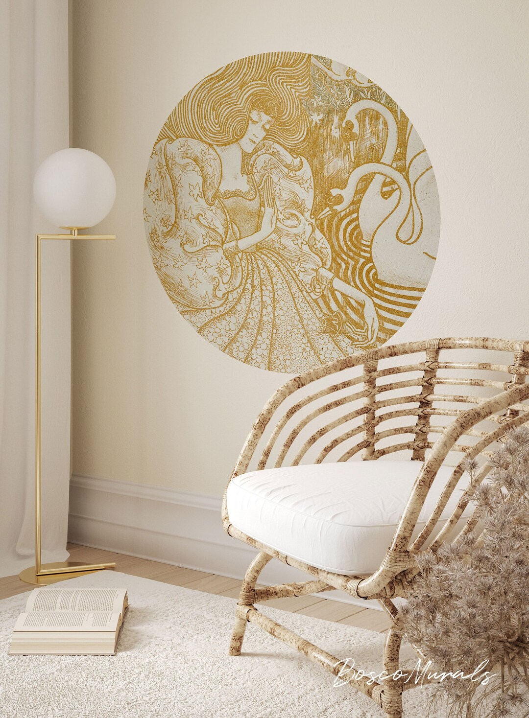 Circle Wall Decor, Woman and Swans at the Lake by Jan Toorop, Round ...