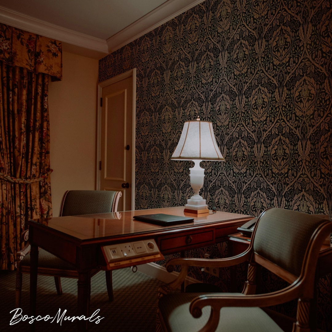 Dark Victorian Wallpaper, Vintage Damask Mural, Dark Wall Covering ...