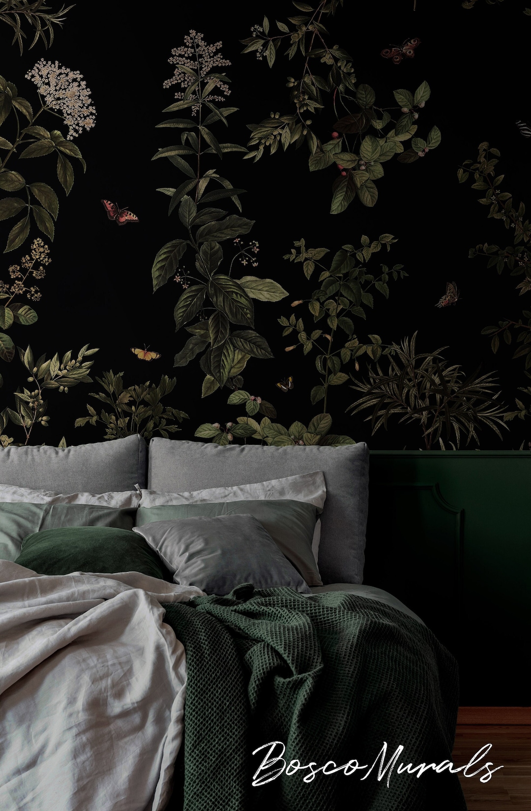 Dark Botanical Gothic-inspired Mural for Moody Interiors, Removable ...
