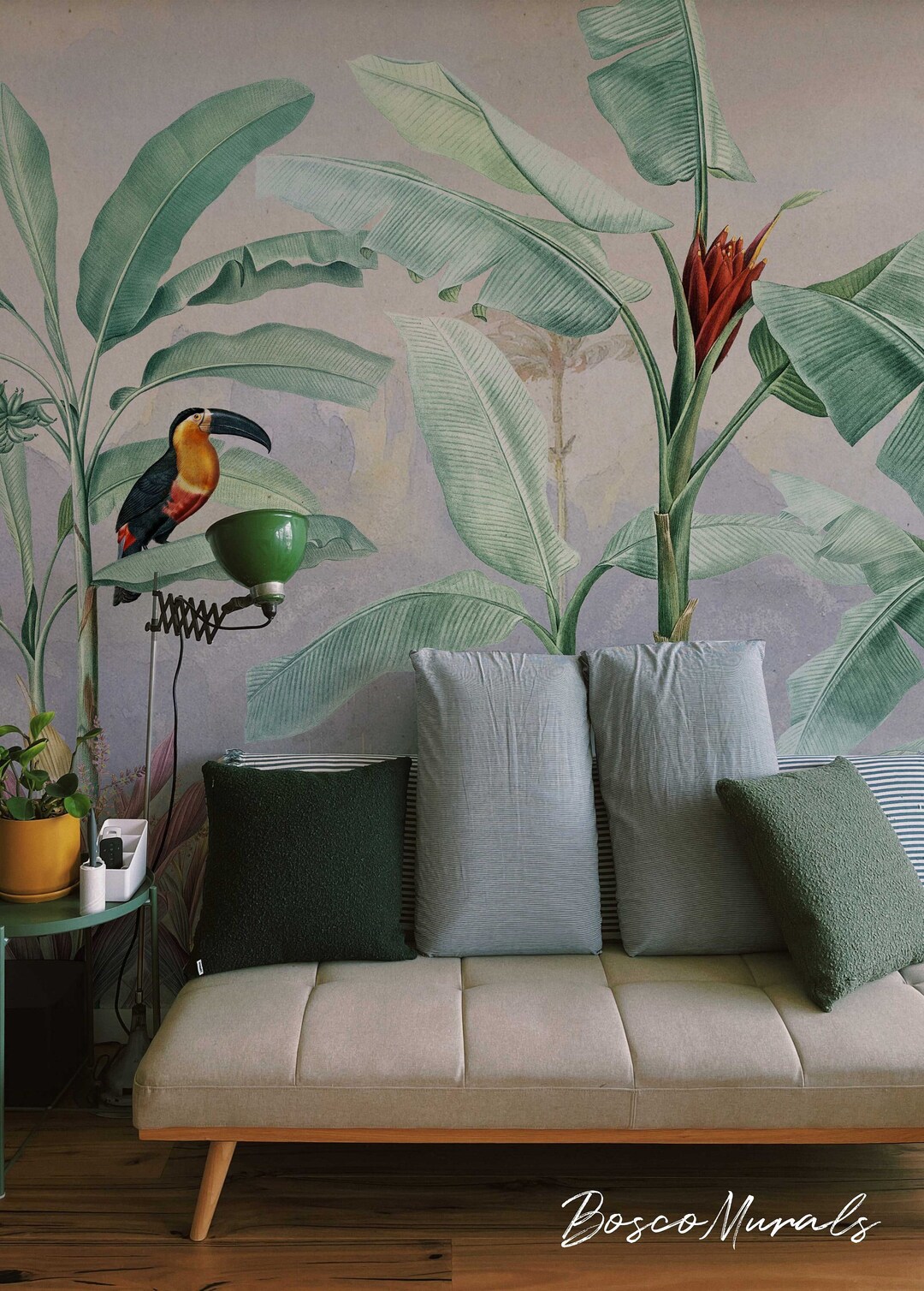 Tucan in Jungle Vintage Palm Tree Removable Wall Sticker, Peel and ...