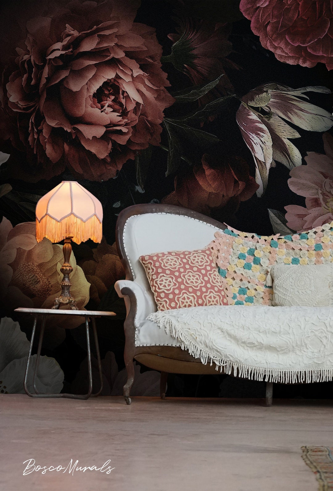 Dark Floral Witchy Floral Wallpaper for Glamour Interior, Bouquet Peel ...