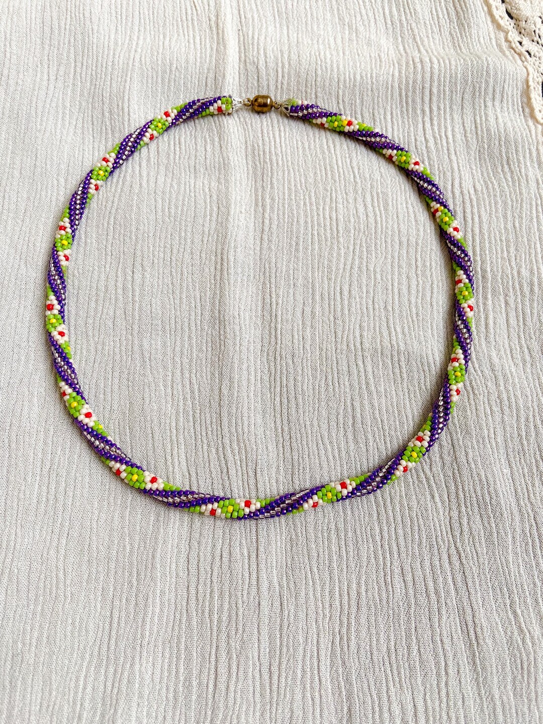 Vintage 90s Rope Bead Flower Necklace - Etsy