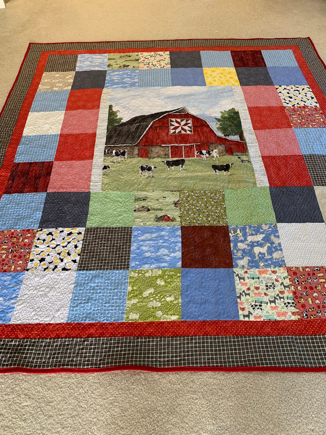 Farm Scene Quilt: Handmade Cotton Twin Size Barn Quilt - Etsy
