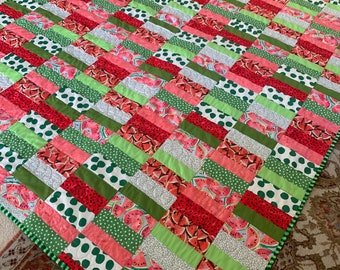 Watermelon Rag Quilt Throw, Quilts, Summer Quilt, Picnic Quilt, Country ...