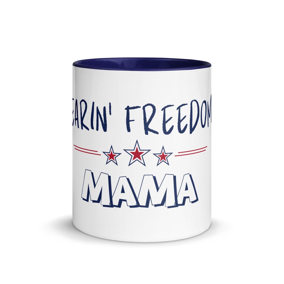 Patriotic Mom Coffee Mug, God Fearin' Freedom Lovin' Mama, Navy Blue ...