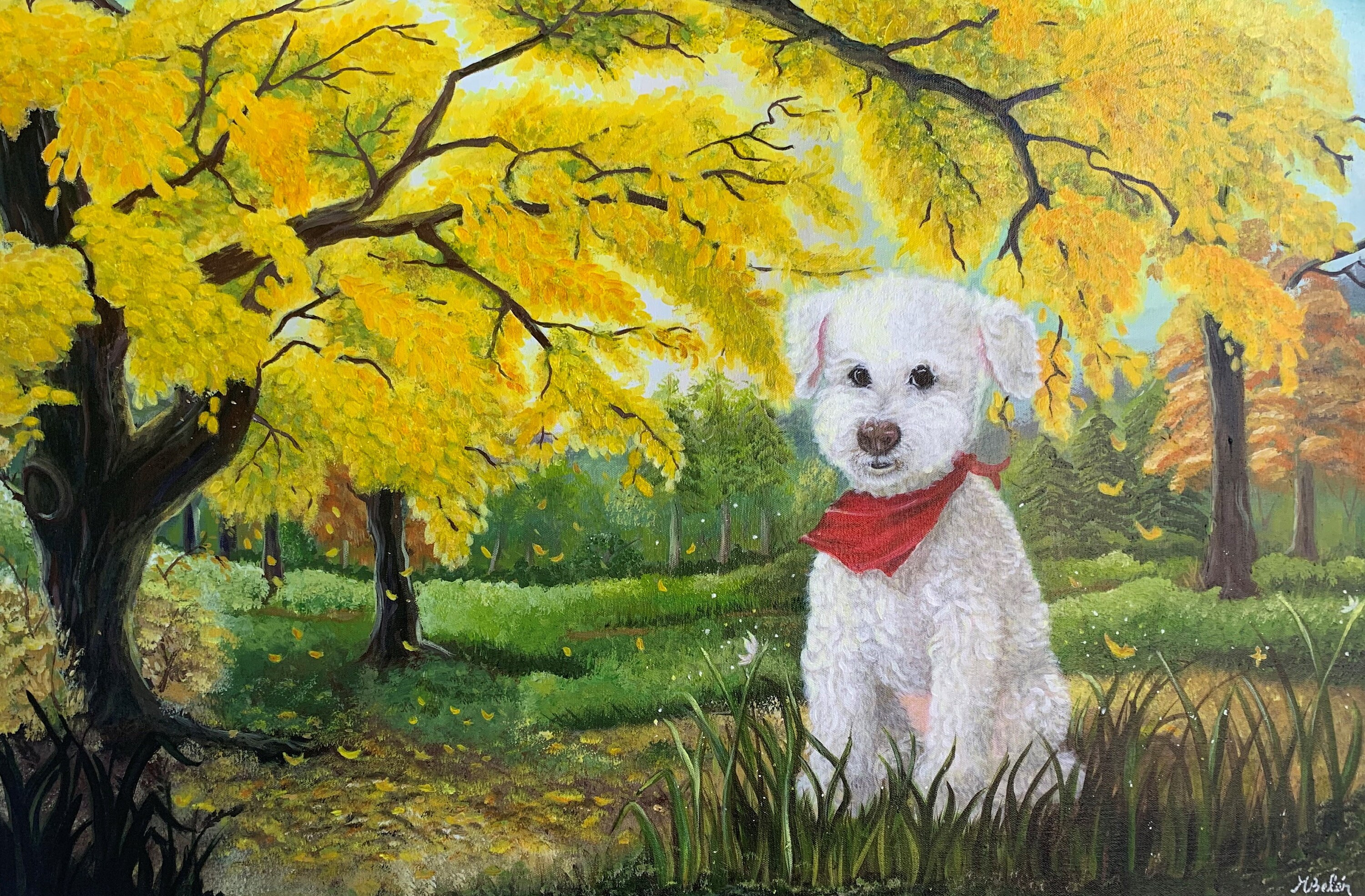 Cute Dog Under a Yellow Tree customized Painting Acrylic - Etsy
