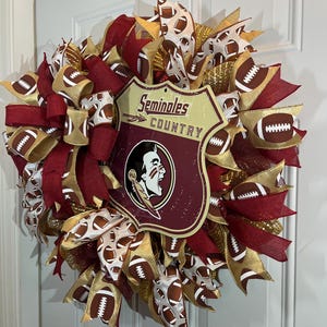 FSU Red and Gold Florida Seminole Wreath Fsufootball Decor Featuring ...