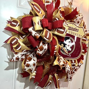 FSU Red and Gold Florida Seminole Wreath Fsufootball Decor Featuring ...
