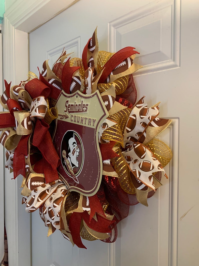 FSU Red and Gold Florida Seminole Wreath Fsufootball Decor Featuring ...