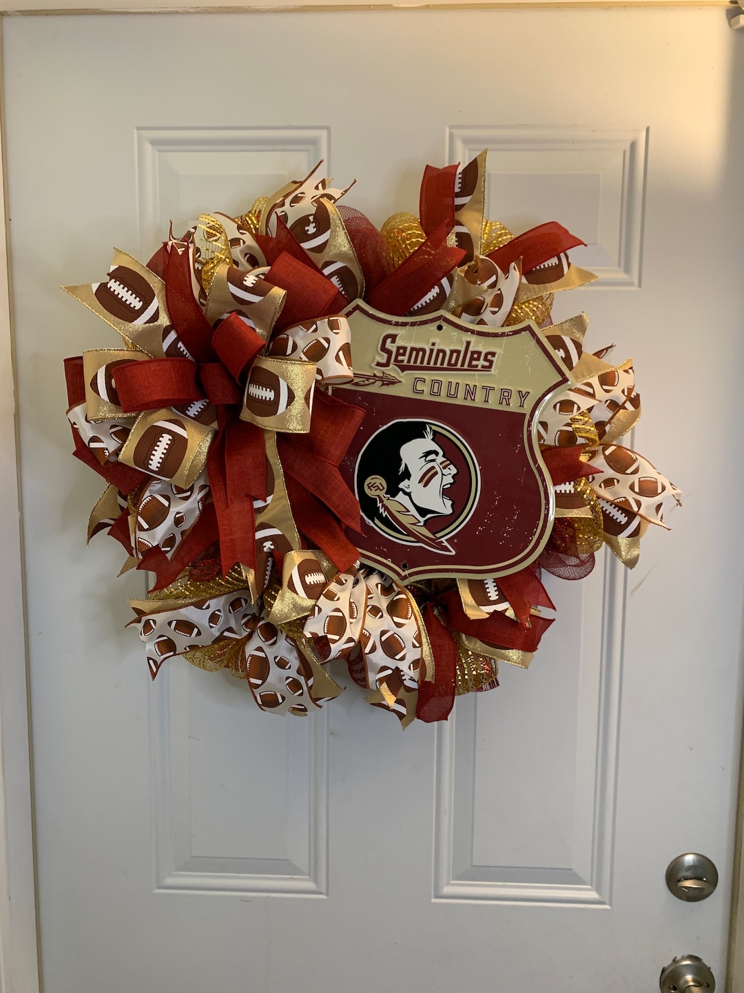 FSU Red and Gold Florida Seminole Wreath Fsufootball Decor Featuring ...