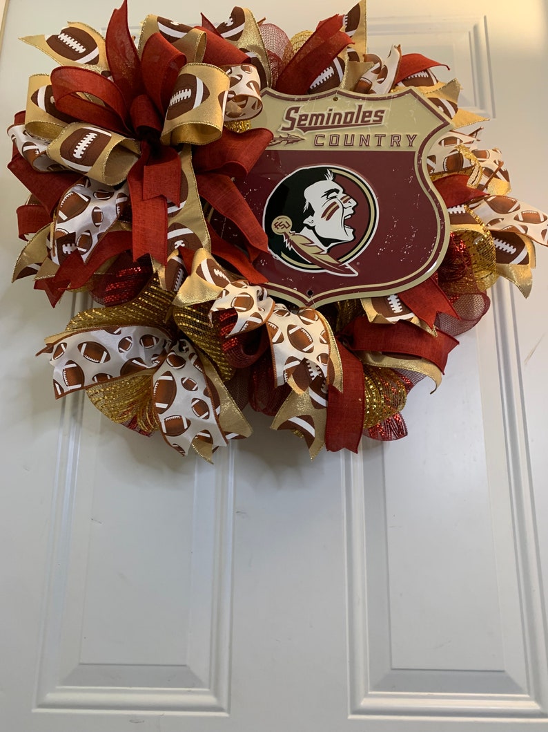 FSU Red and Gold Florida Seminole Wreath Fsufootball Decor Featuring ...