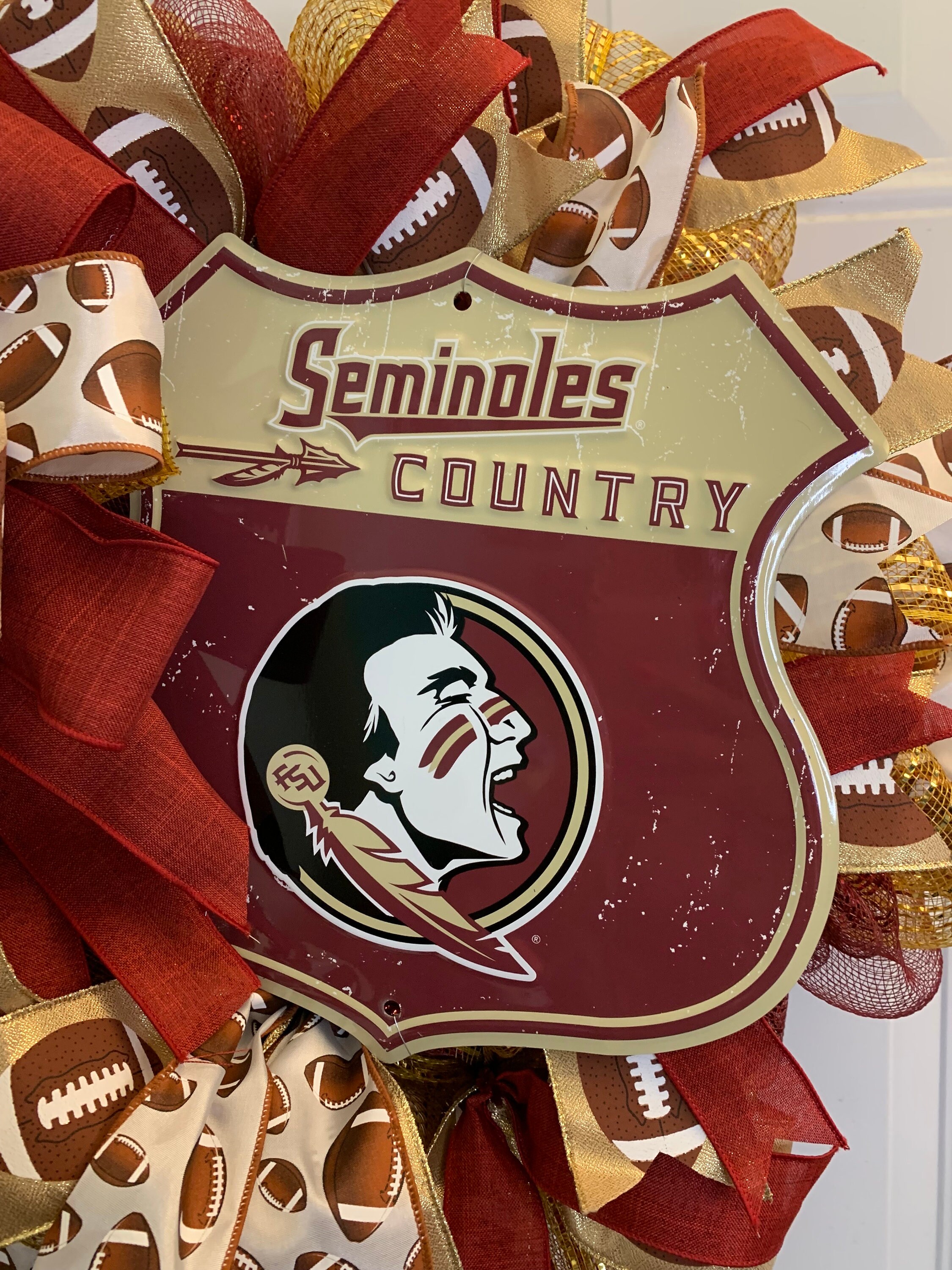 FSU Red and Gold Florida Seminole Wreath Fsufootball Decor Featuring ...