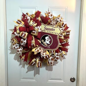 FSU Red and Gold Florida Seminole Wreath Fsufootball Decor Featuring ...