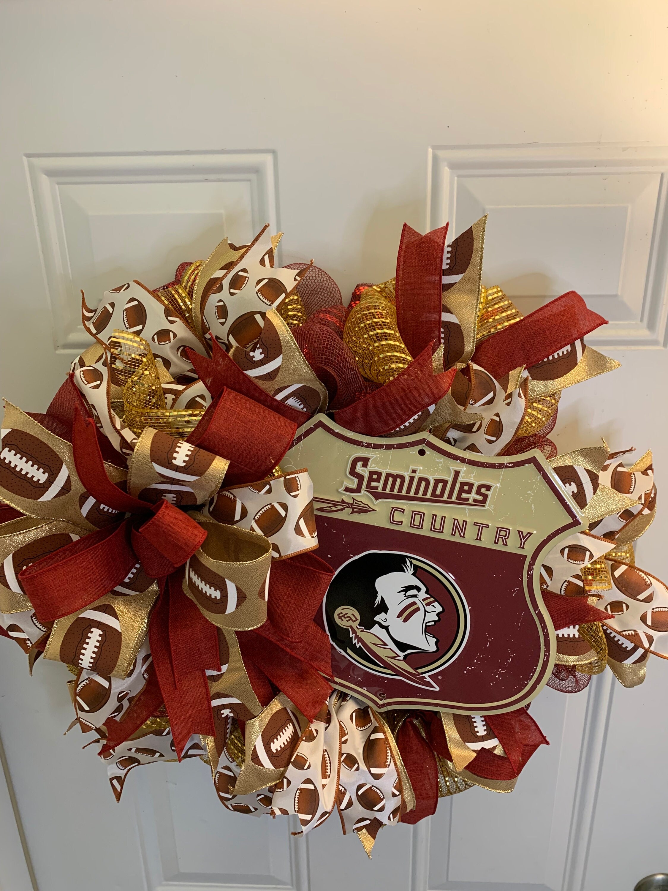 FSU Red and Gold Florida Seminole Wreath Fsufootball Decor Featuring ...