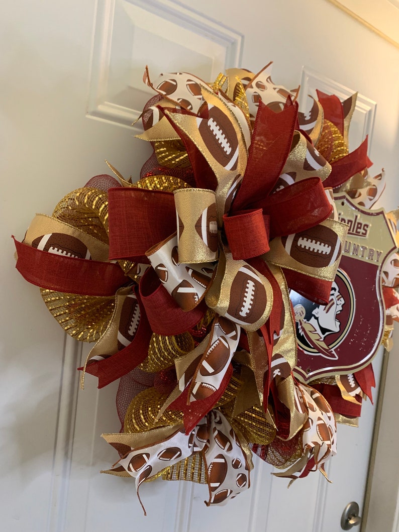 FSU Red and Gold Florida Seminole Wreath Fsufootball Decor Featuring ...