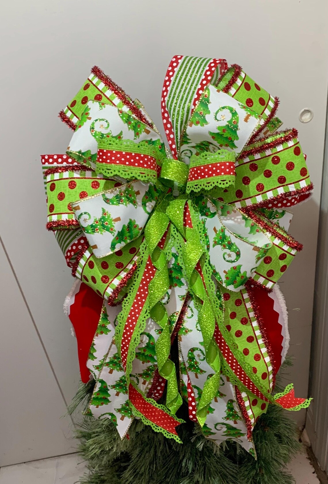 Grinch Bow, Inspired Green Monster Tree Bow, Grinch Tree Top Bow ...