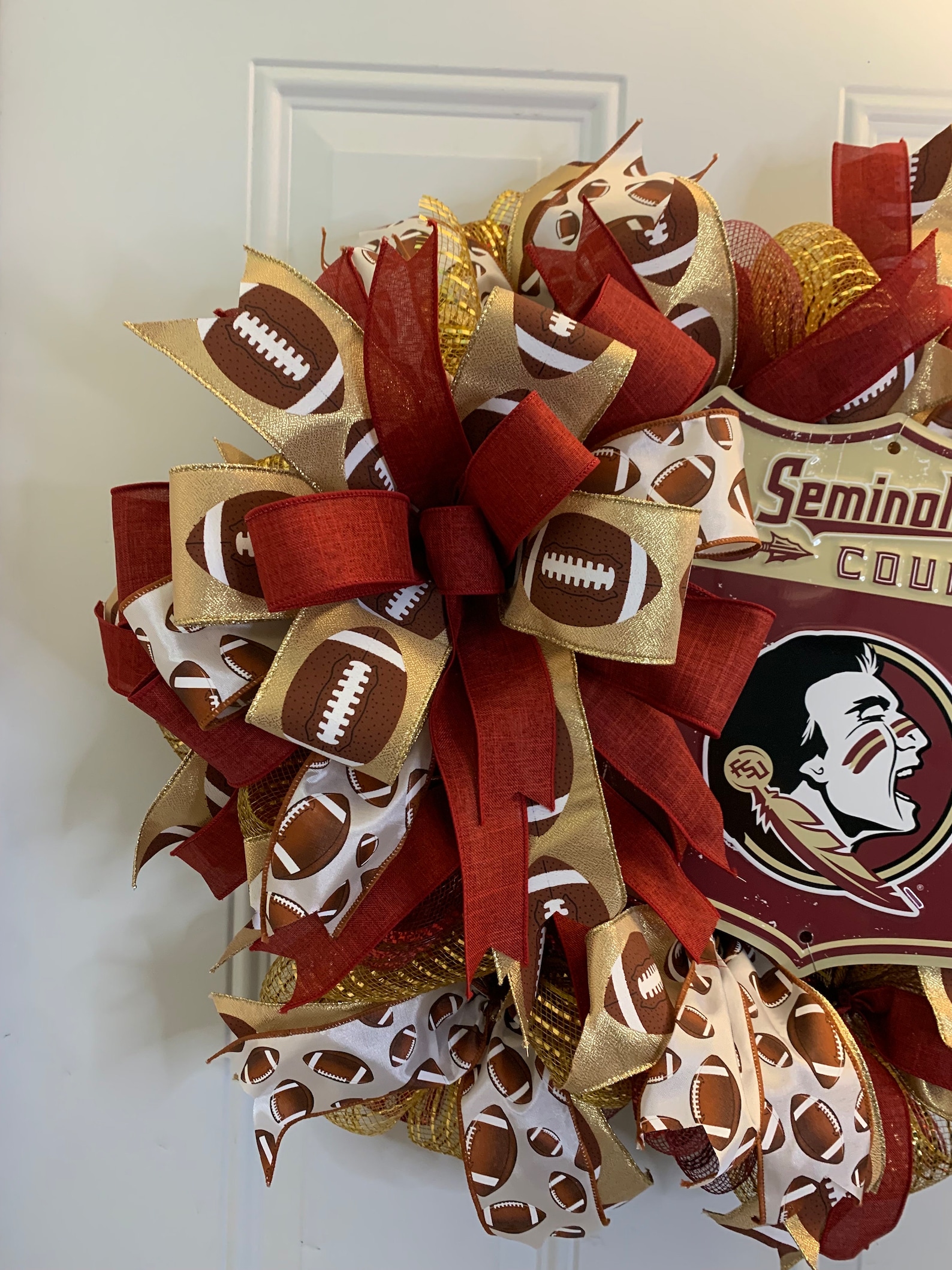 FSU Red and Gold Florida Seminole Wreath Fsufootball Decor Featuring ...