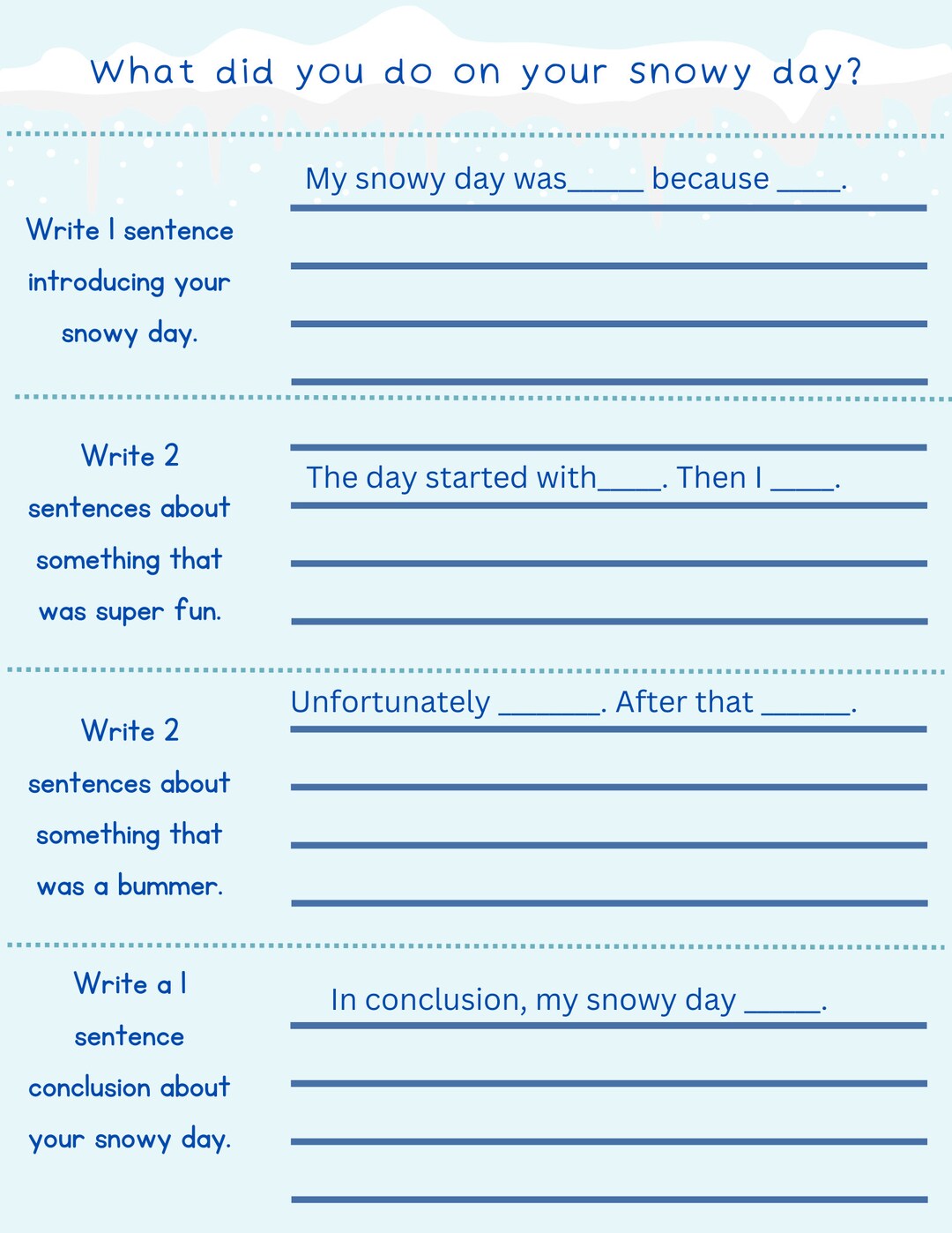 Snow Day Writing Activity - Etsy