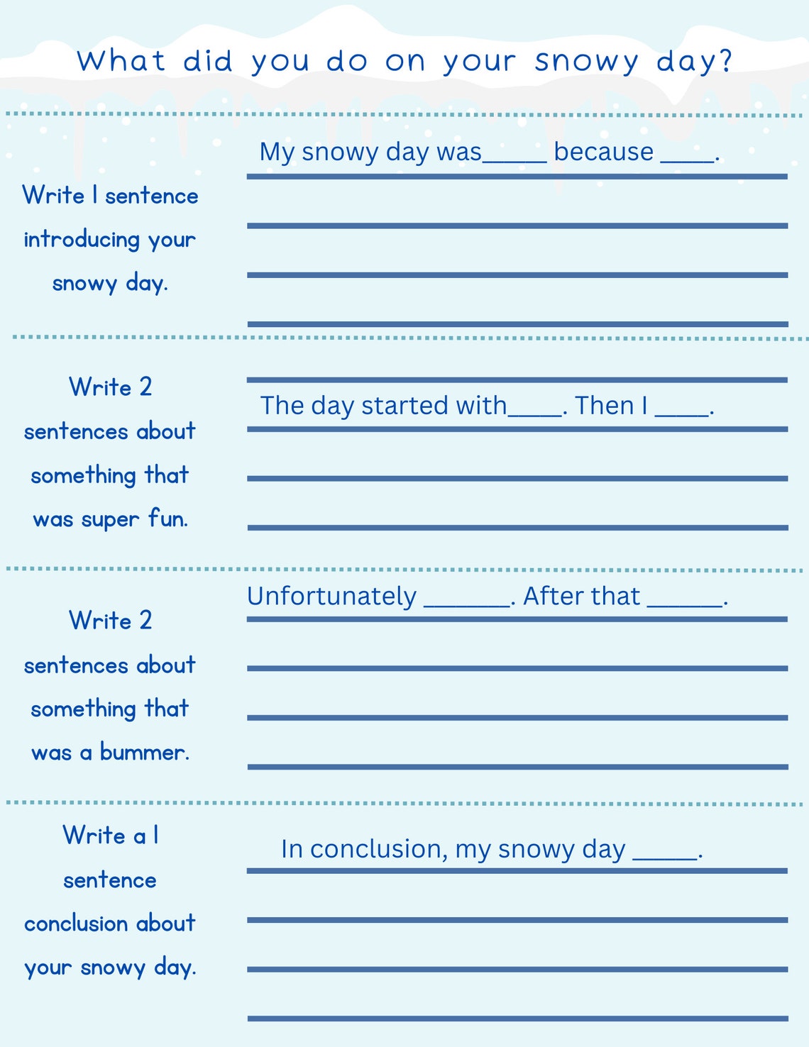 Snow Day Writing Activity - Etsy