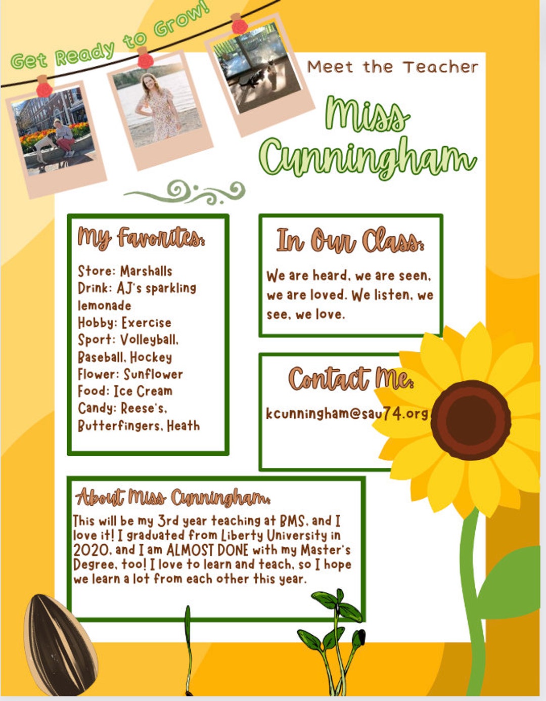 Sunflower / Growth / Plants Meet the Teacher - Etsy