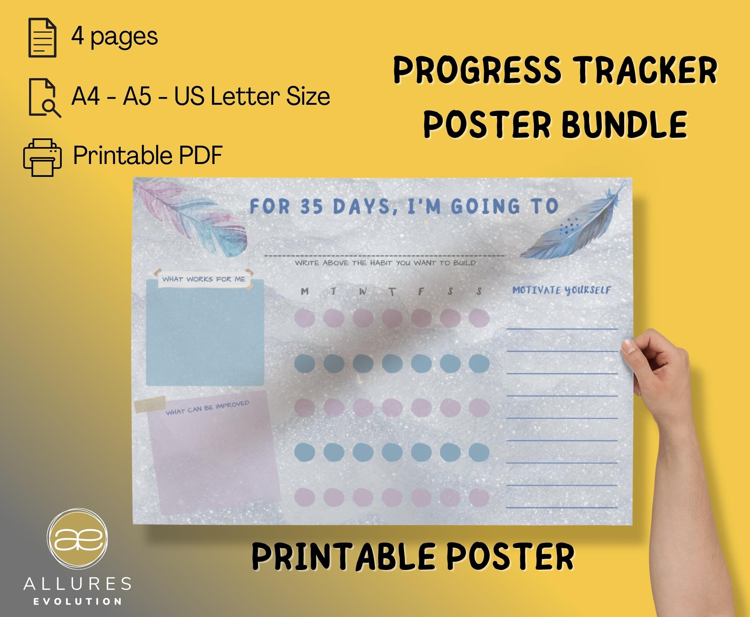 Set of Posters Habit Tracker, Instant Download Goal Tracker, Bundle of ...