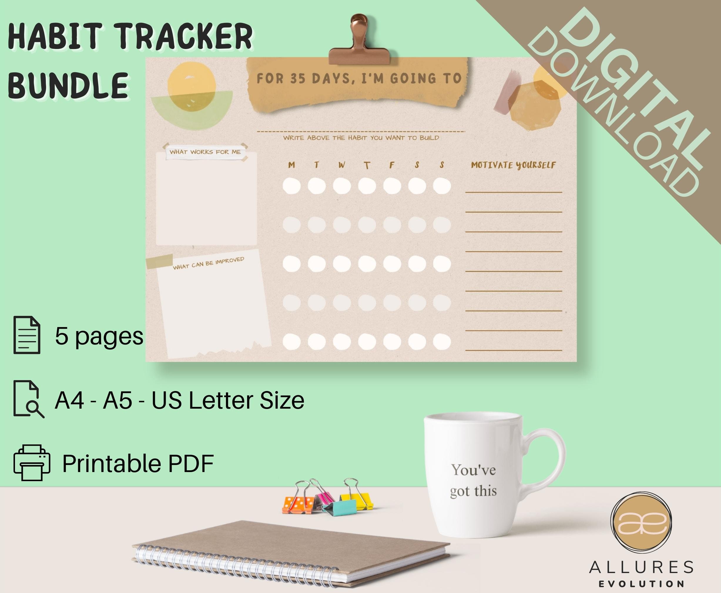 Printable Set of Posters, Cute Instant Download 5 Habit Trackers, Track ...