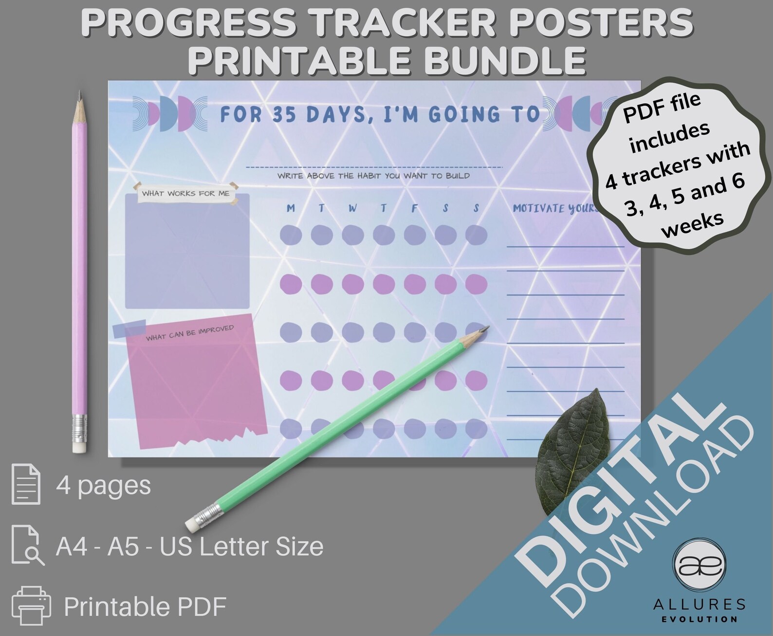 Printable Set of Posters Instant Download Habit Tracker Cute | Etsy