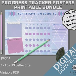 Printable Set of Posters, Instant Download Habit Tracker, Cute Track ...