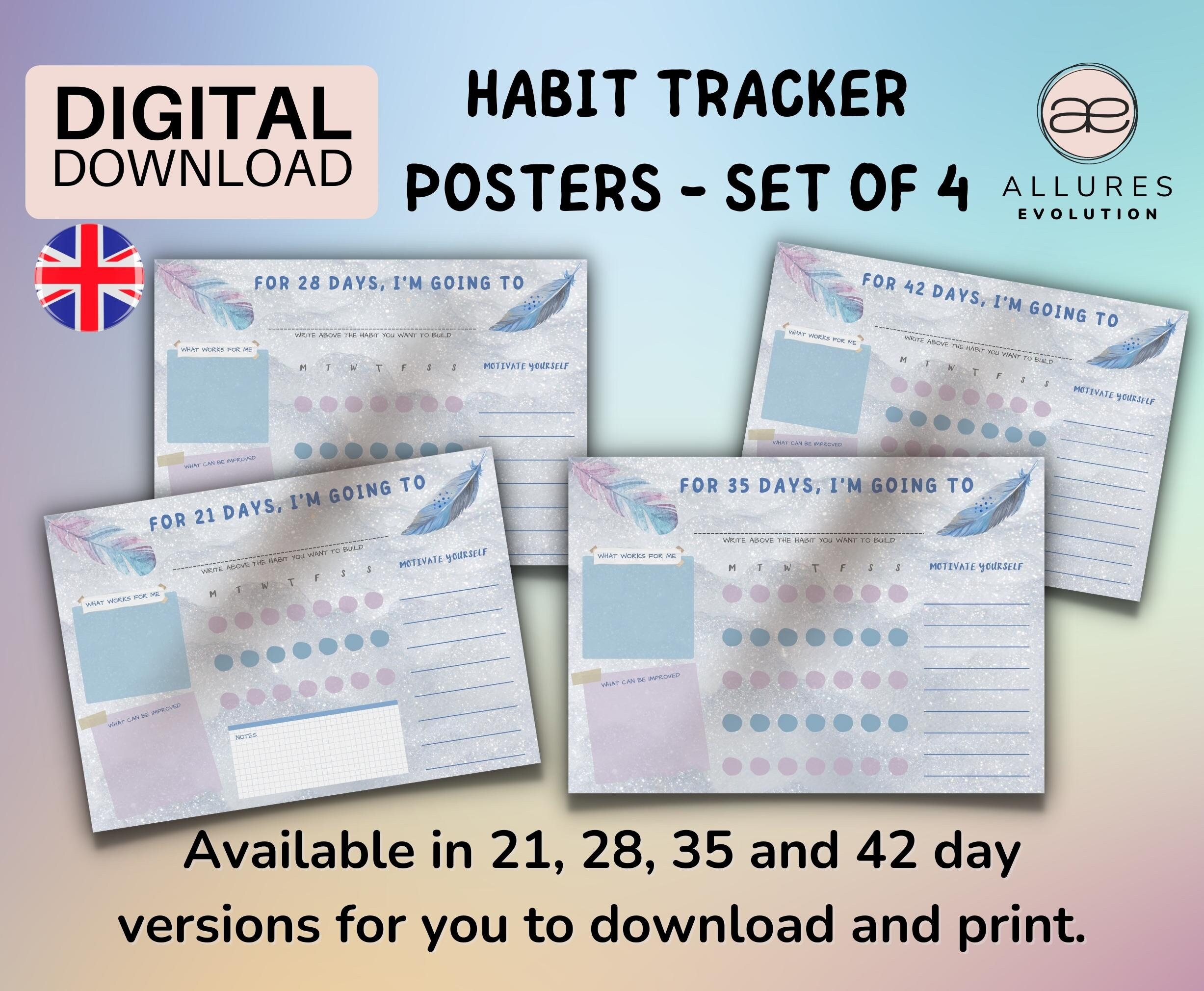 Set of Posters Habit Tracker, Instant Download Goal Tracker, Bundle of ...