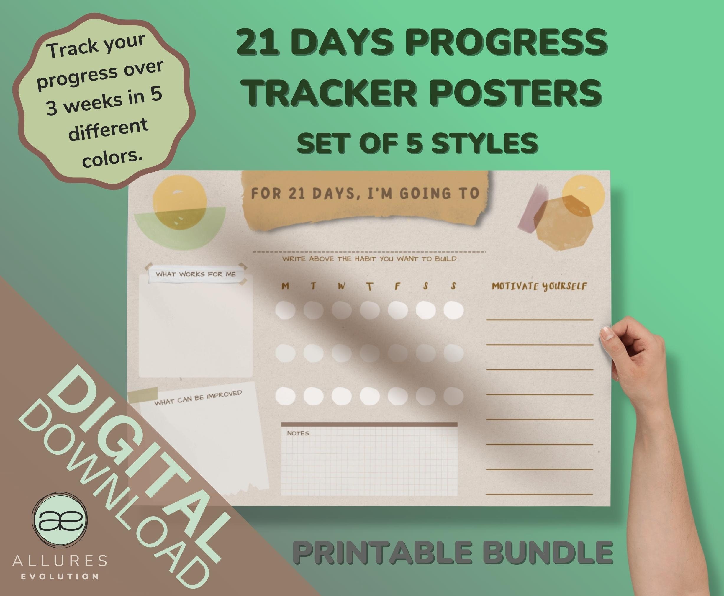 Printable Set of Posters, Cute Instant Download 5 Habit Trackers, Track ...