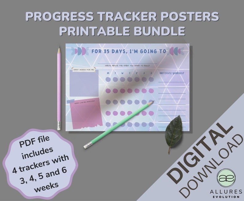 Printable Set of Posters Instant Download Habit Tracker Cute | Etsy