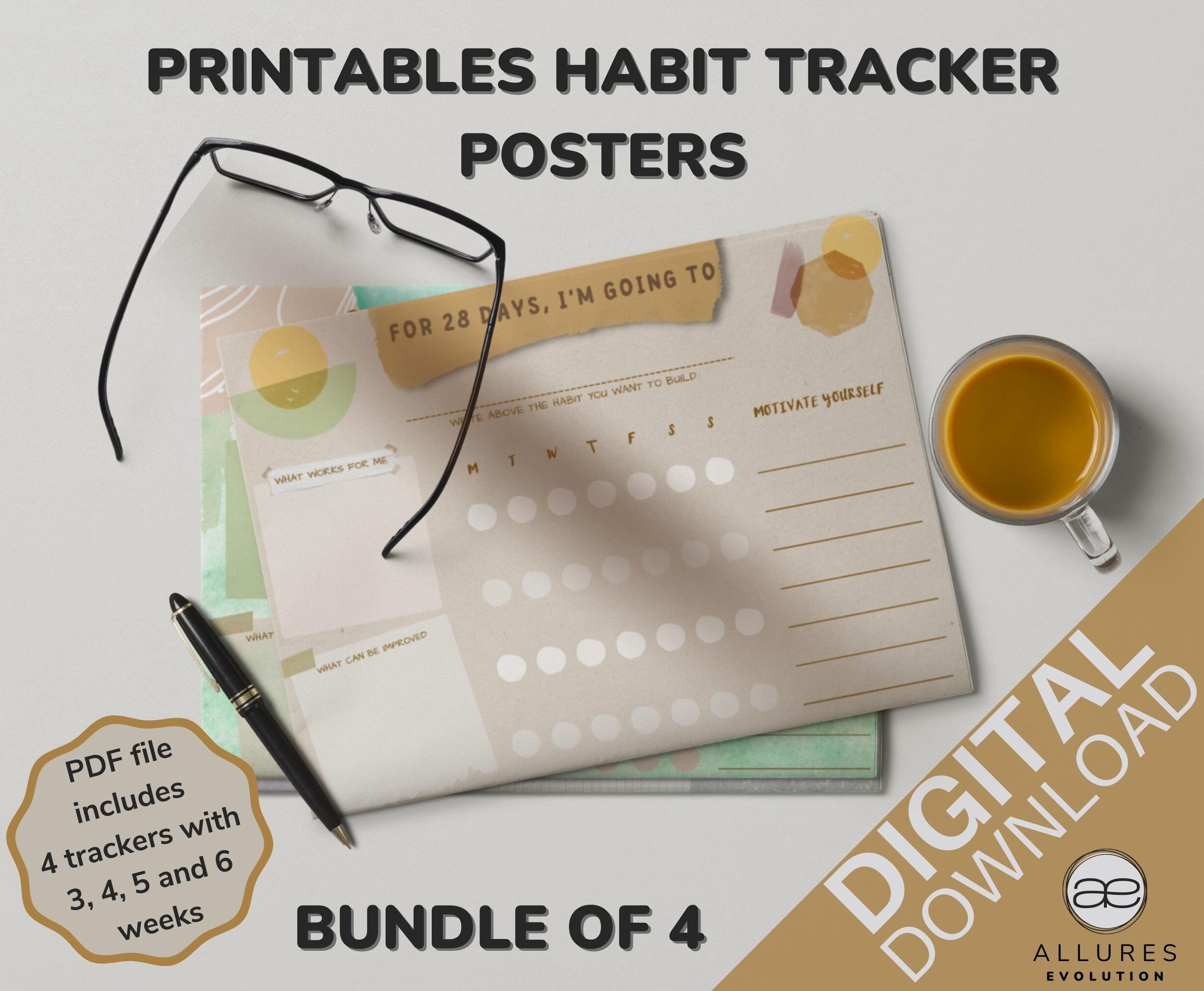 Printable Set of Posters, Digital Download, Cute Instant Download Habit ...