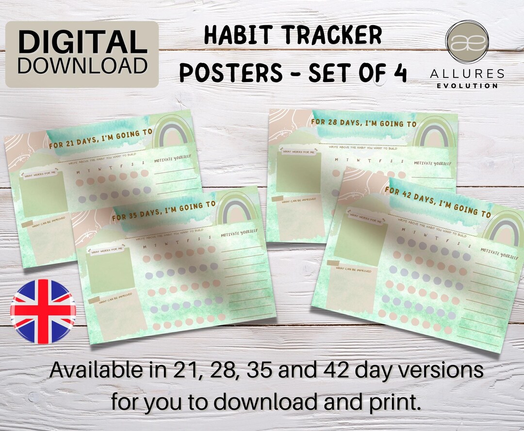 Set of Posters Habit Tracker, Instant Download Goal Tracker, Poster ...
