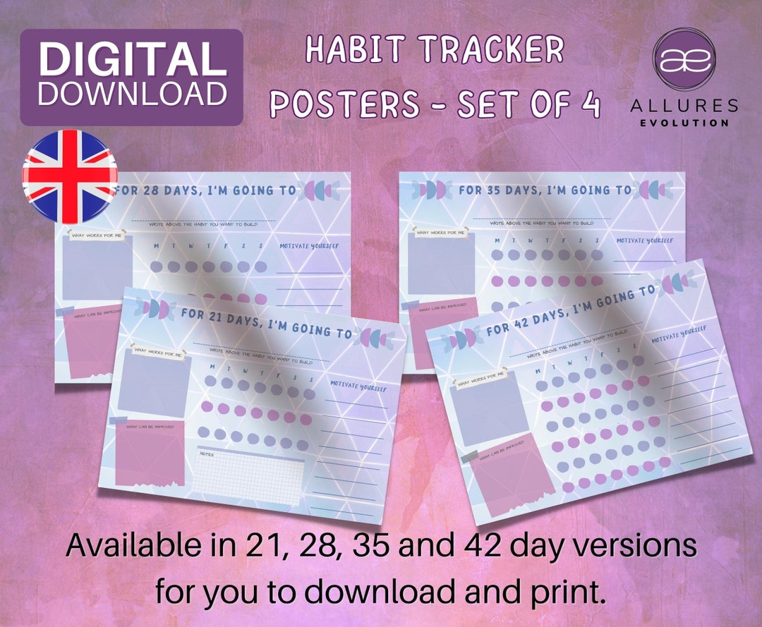 Printable Set of Posters, Instant Download Habit Tracker, Cute Track ...