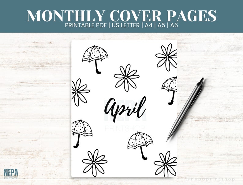 Printable 12 Monthly Cover Pages, Bullet Journal Covers, Journal Page ...