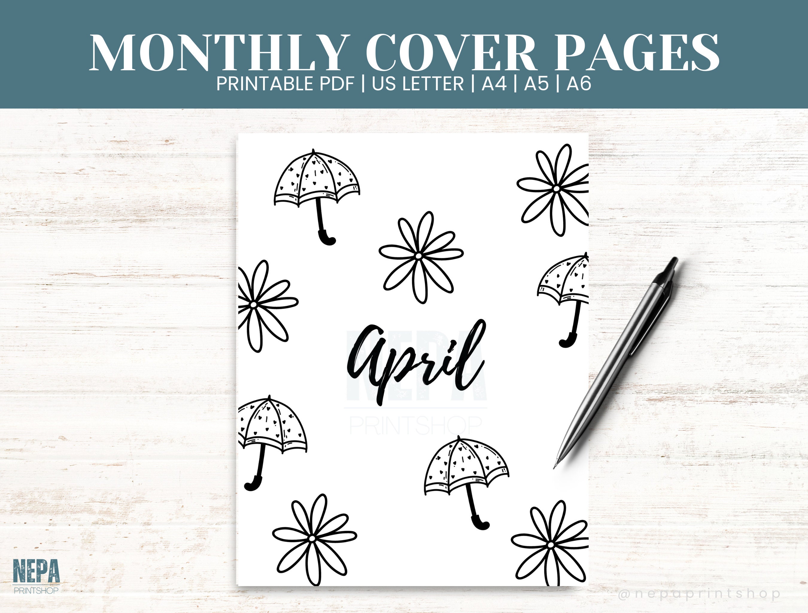 Printable 12 Monthly Cover Pages, Bullet Journal Covers, Journal Page ...