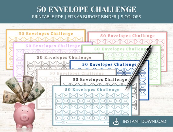 Printable 50 Envelope Challenge Low Budget & Low Income - Etsy