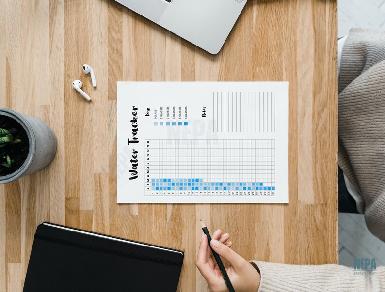 Printable Water Intake Tracker, Water Log, Journal Page, Daily Habit ...