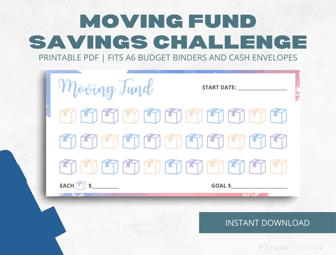 Printable Moving Fund Savings Challenge for A6 Budget Binder, Printable ...
