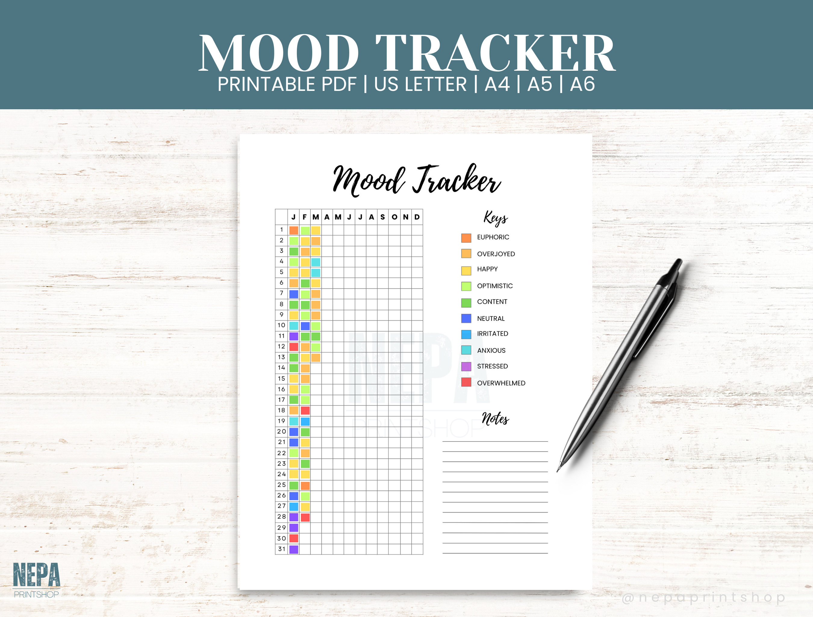 Printable Mood Tracker, Daily Mood Log, Journal Page, Daily Habit ...