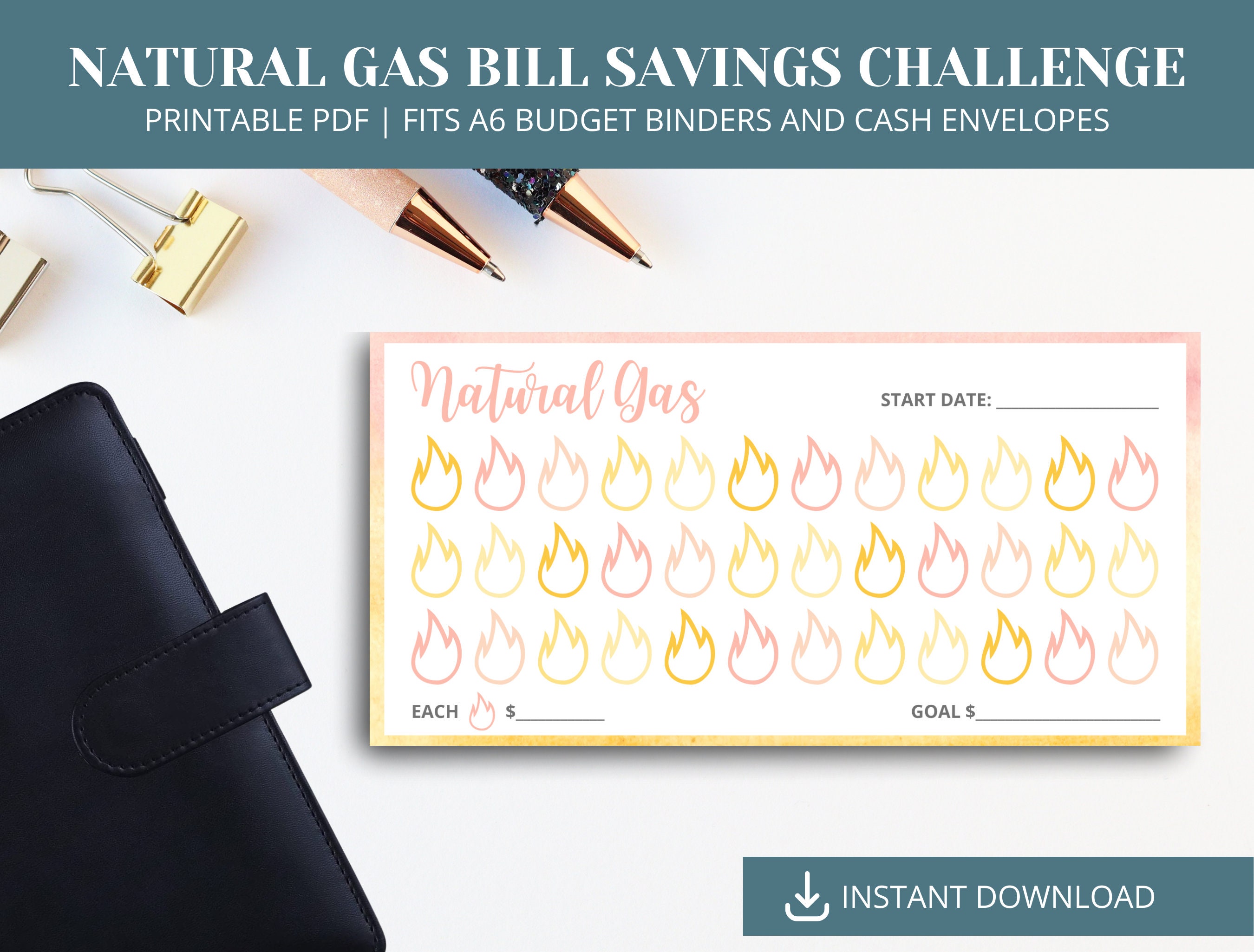 Natural Gas Saving Challenge, Printable A6 Budget Binder Insert, Mini ...