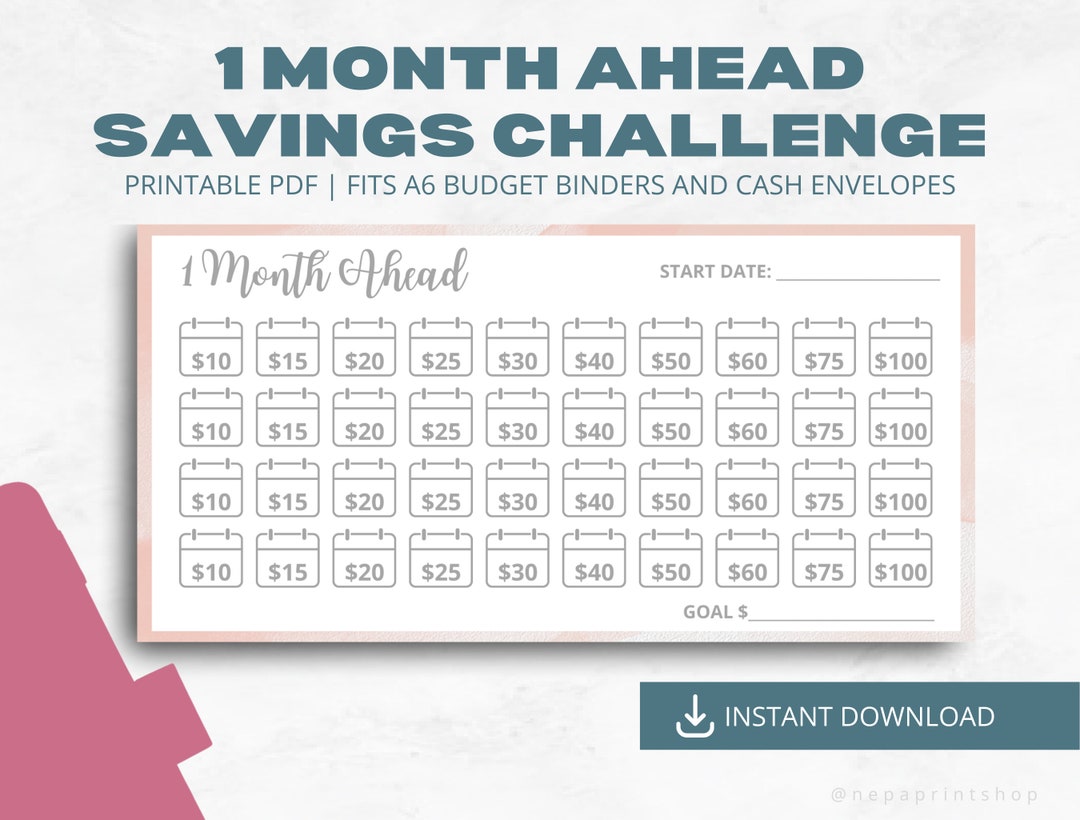1 Month Ahead Saving Challenge, Printable A6 Budget Binder Insert, Mini ...