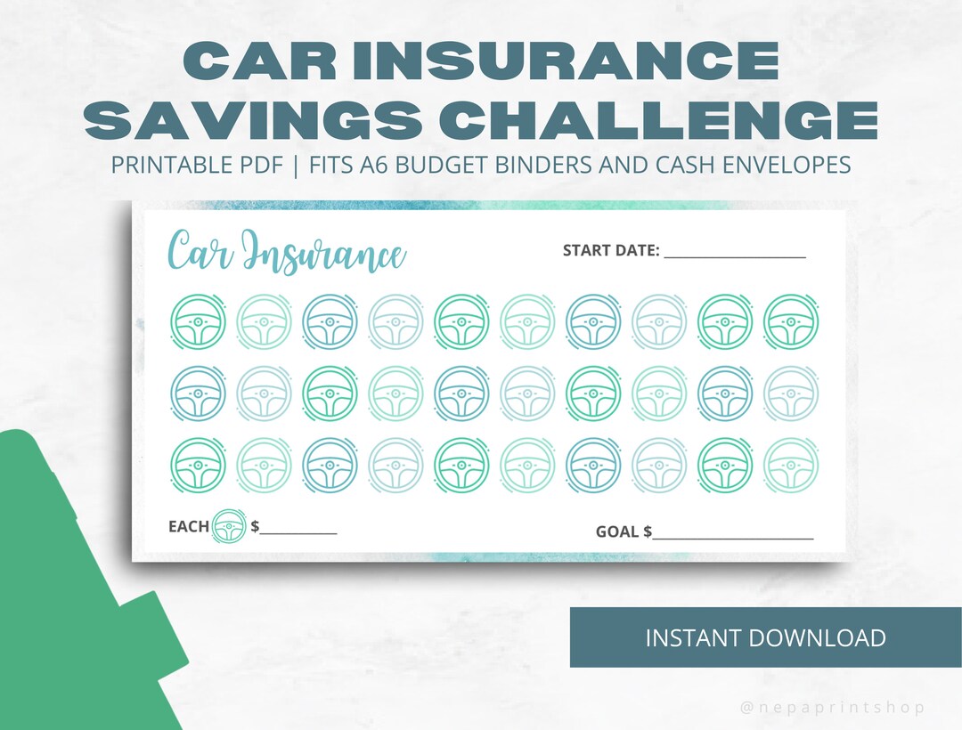 Printable Car Insurance Saving Challenge, Printable A6 Budget Binder ...
