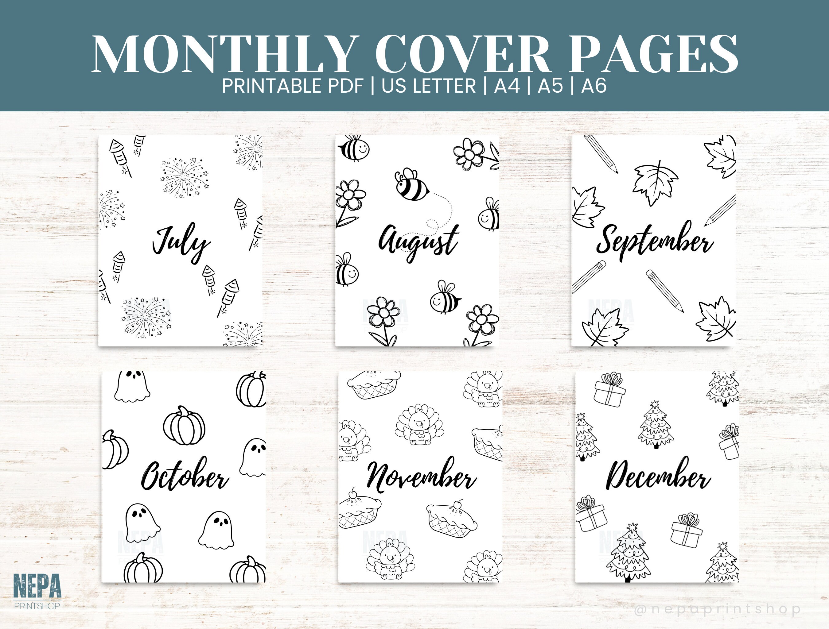 Printable 12 Monthly Cover Pages, Bullet Journal Covers, Journal Page ...