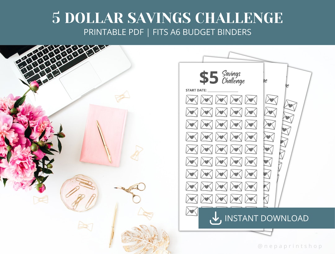 5 Dollar Saving Challenge, Printable Money Mini Saving Tracker A6 ...