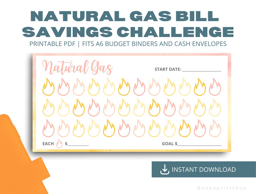 Natural Gas Saving Challenge, Printable A6 Budget Binder Insert, Mini ...