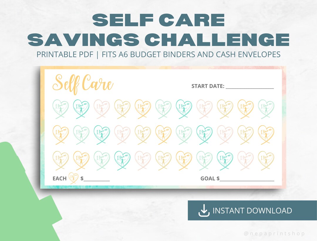 Self Care Savings Challenge for A6 Budget Binder, Printable Cash ...