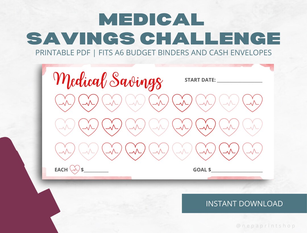 Printable Medical Savings Challenge for A6 Budget Binder, Printable ...