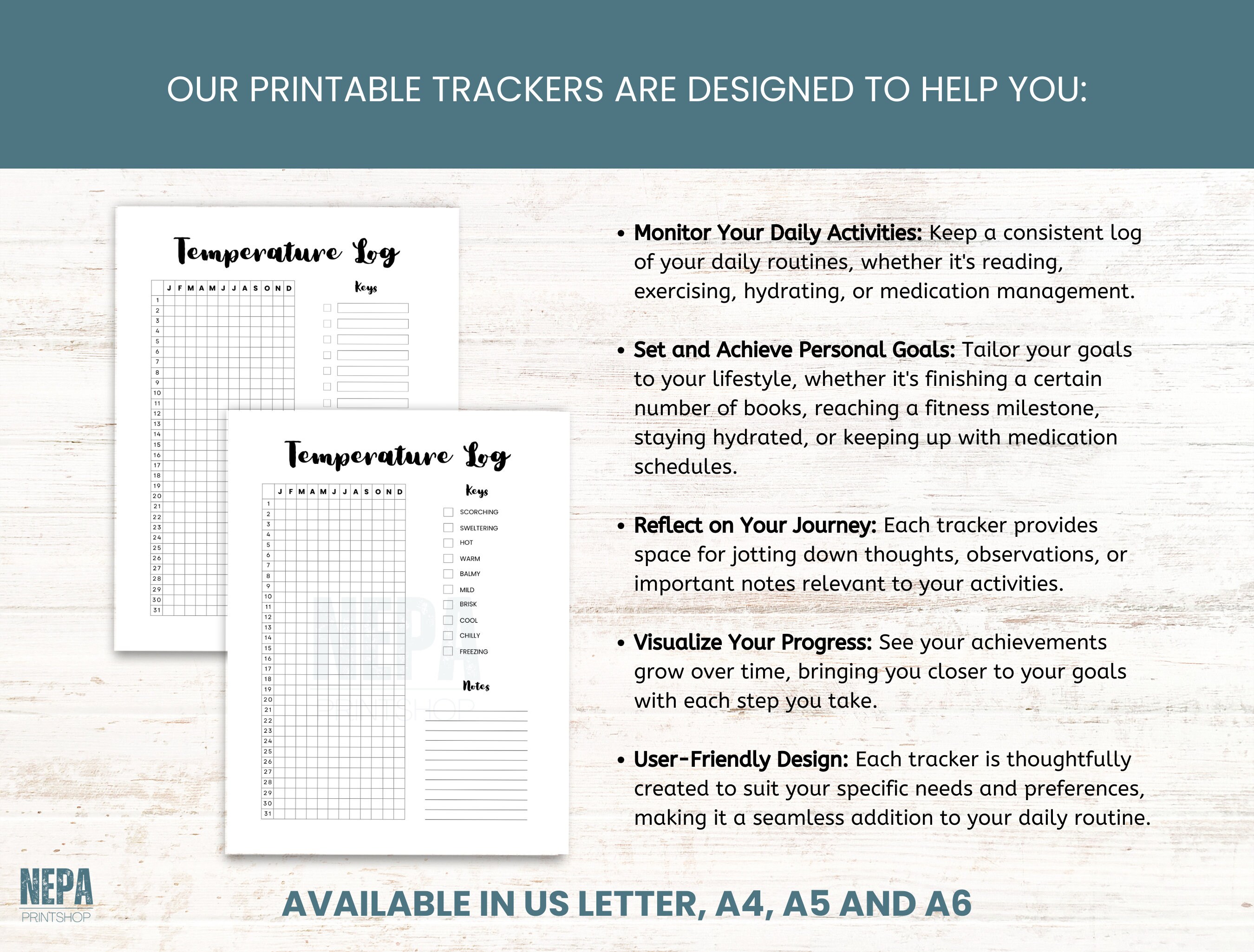 Printable Temperature Log, Temperature Tracker, Journal Page, Daily ...