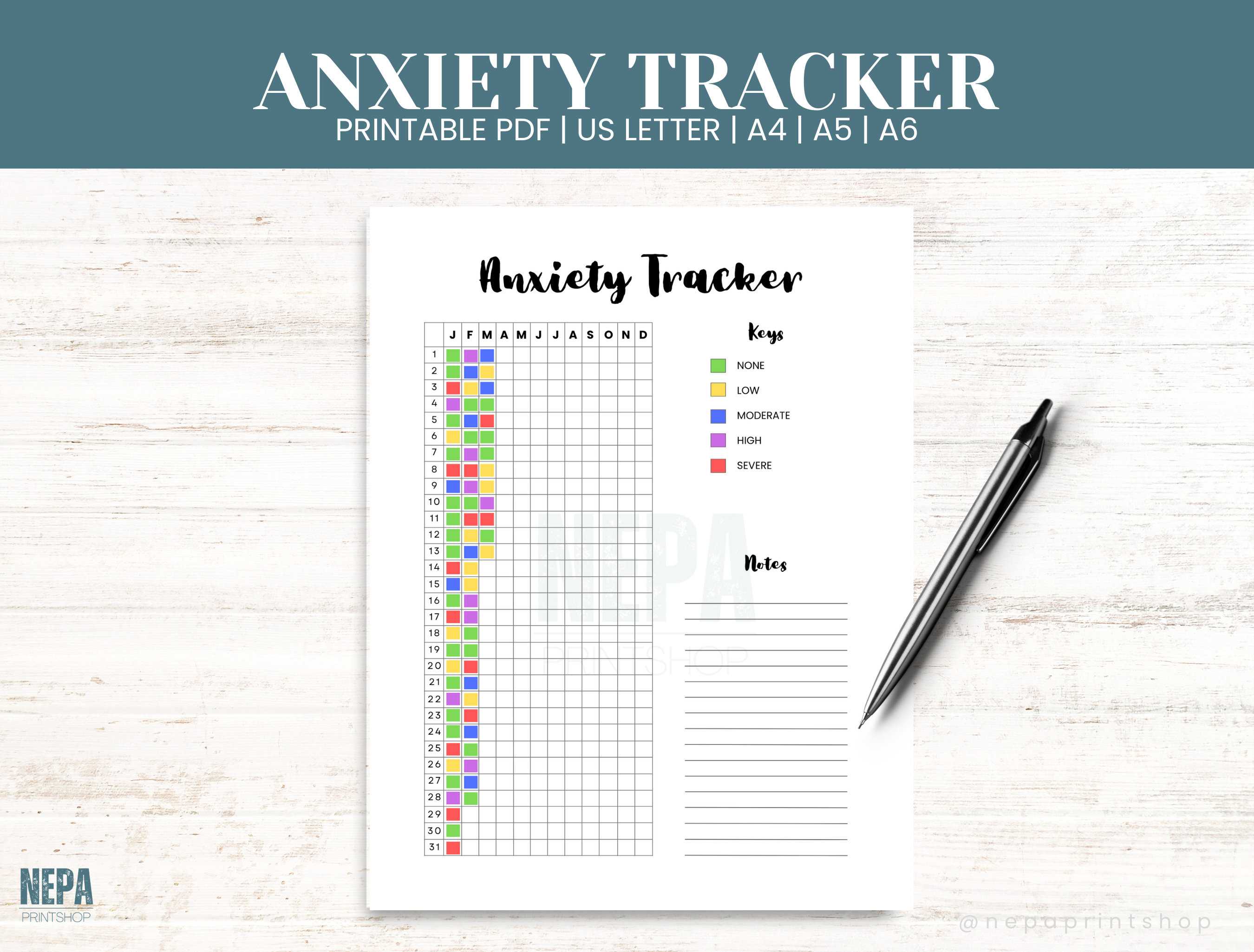 Printable Anxiety Tracker, Anxiety Log, Journal Page, Daily Habit ...